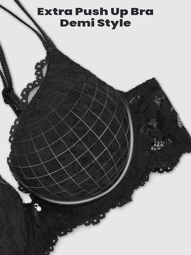 Black Lace Underwired Heavily Padded Push-Up Bra – Brachy